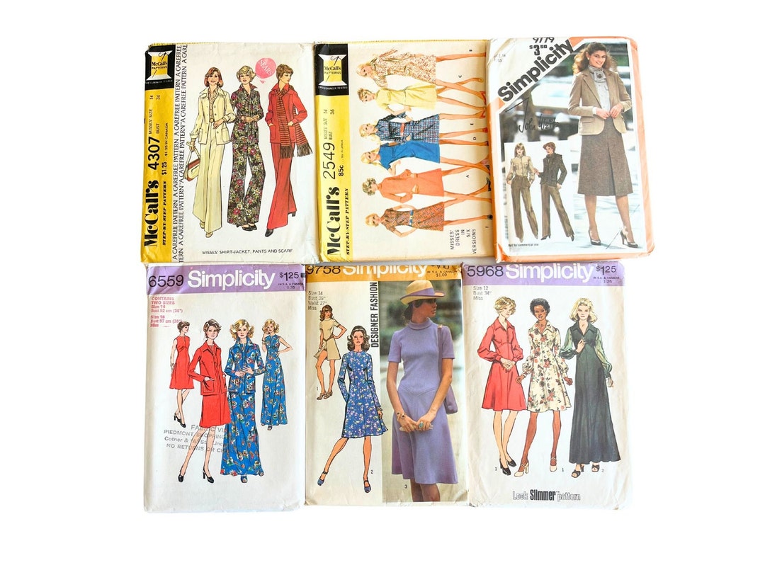 Vintage UNCUT Lot of 6 1970s Misses' Sewing Patterns Simplicity Mccall ...