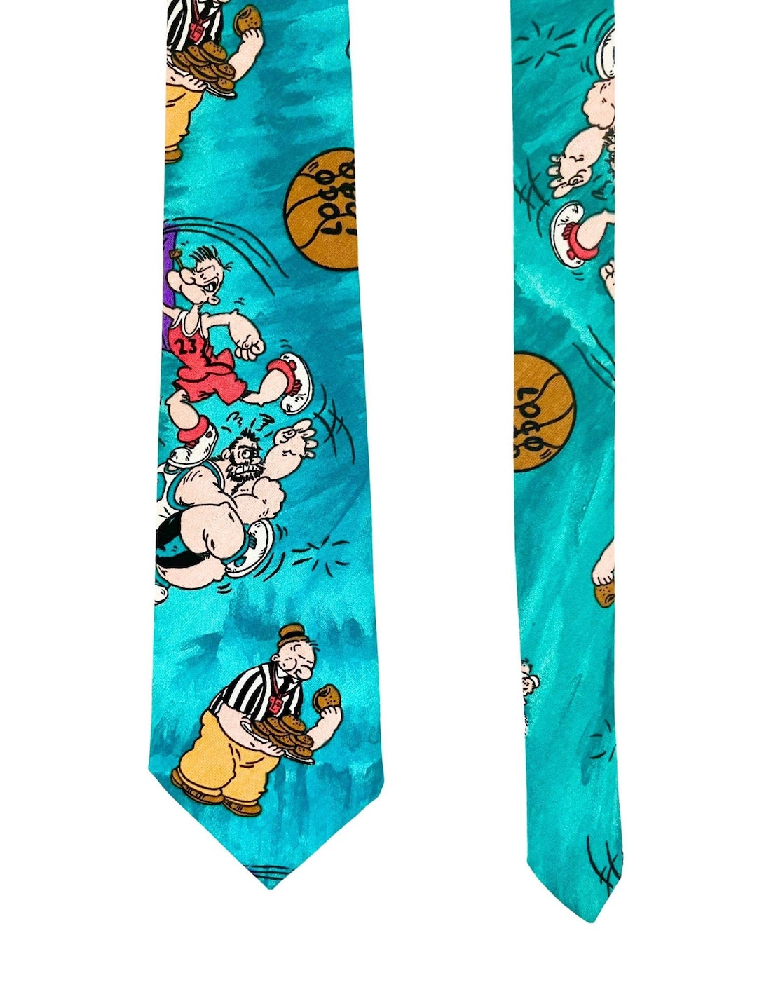 Vintage 1990s Necktie Popeye loco Lobo Basketball Fabric Turquoise - Etsy