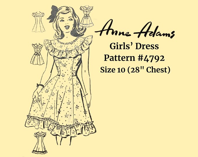 Vintage 1940s 50s Anne Adams Girls' Mail Order Dress Pattern 4792 ...