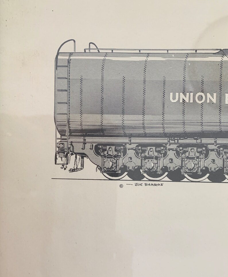 Vintage 1970s 80s Union Pacific Engine Drawing Print Joe Barros - Etsy
