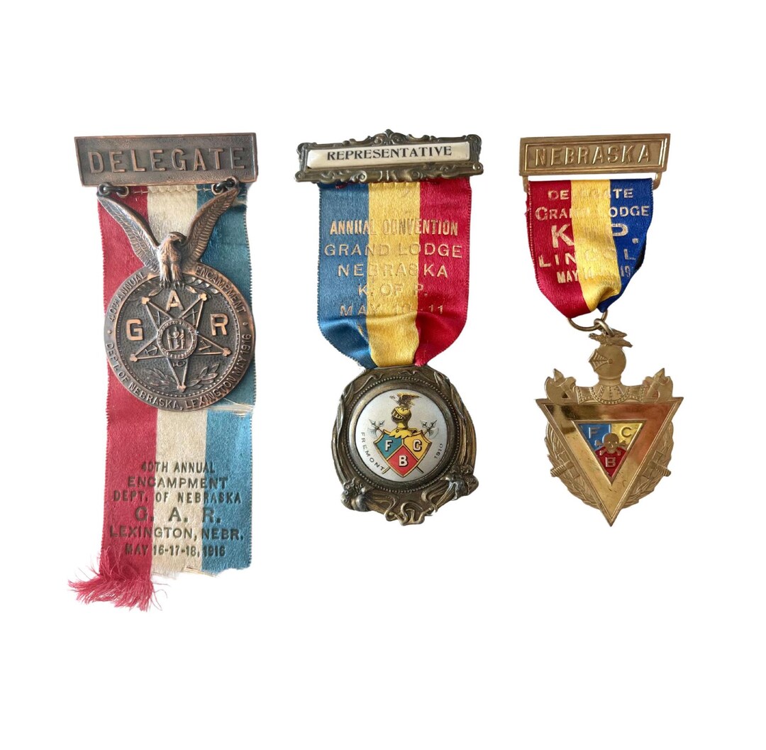 Antique Early 1900s Odd Fellows Secret Society Badges Nebraska // Set ...