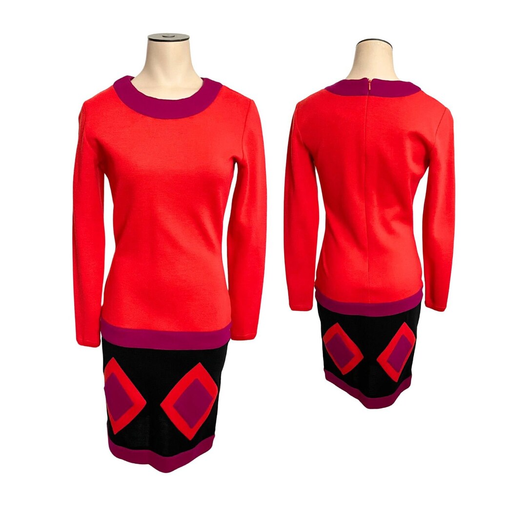 Vintage 1980s 90s Rickie Freeman for Teri Jon Wool Orange Colorblock ...