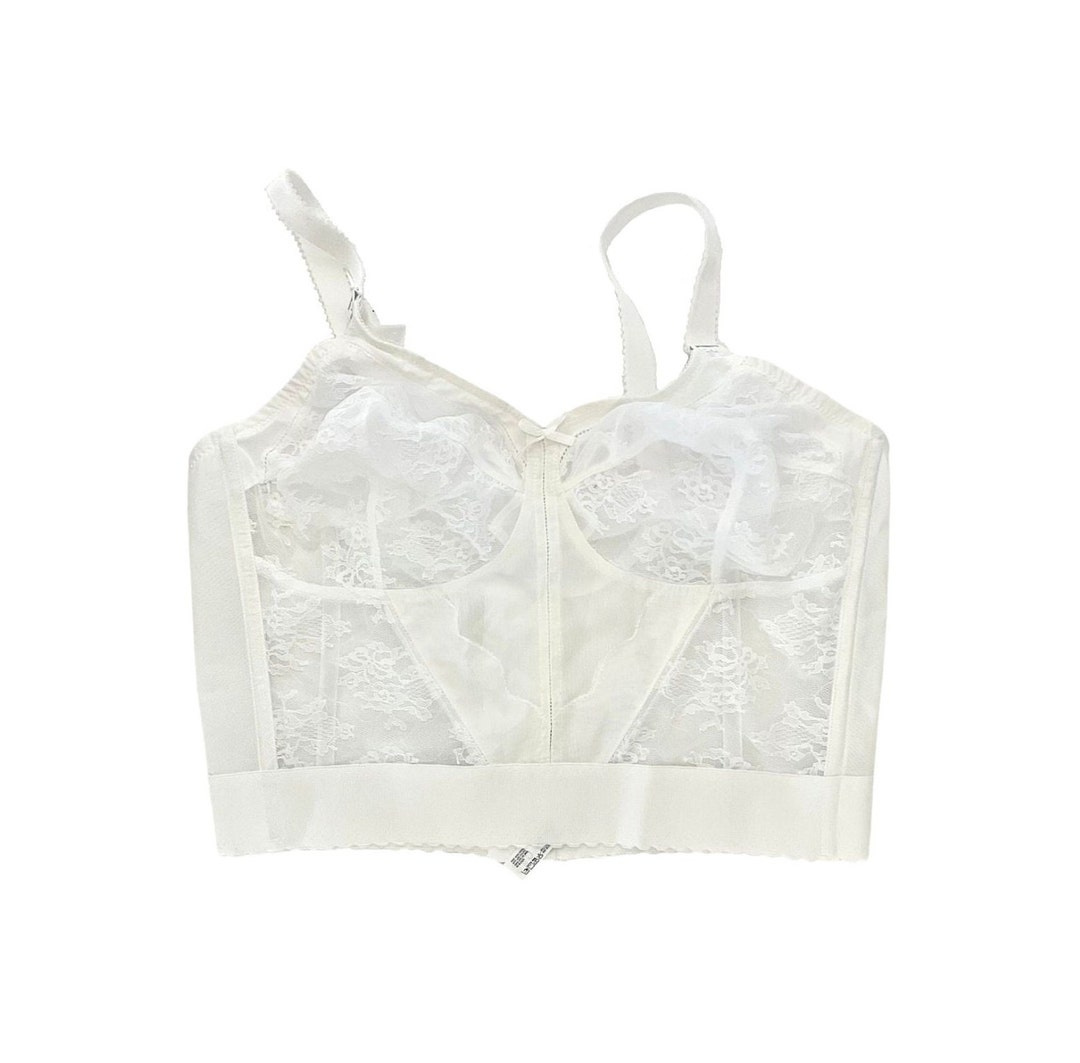 Vintage 1980s 90s DIM White Lace Longline Bra // 42 C - Etsy