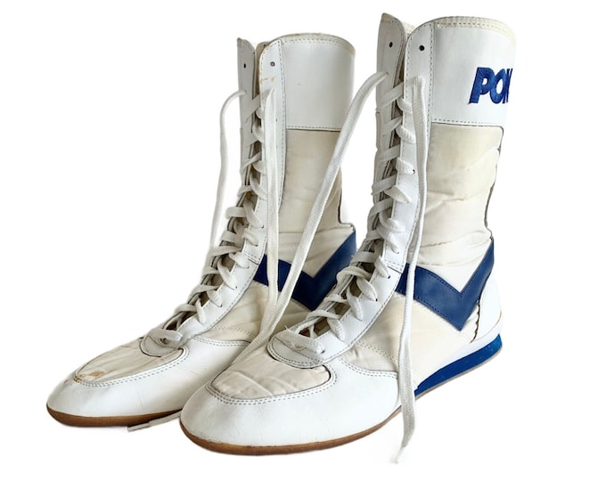 Vintage 1970s PONY Men's Boxing Shoes Nylon and Leather Blue Chevron ...