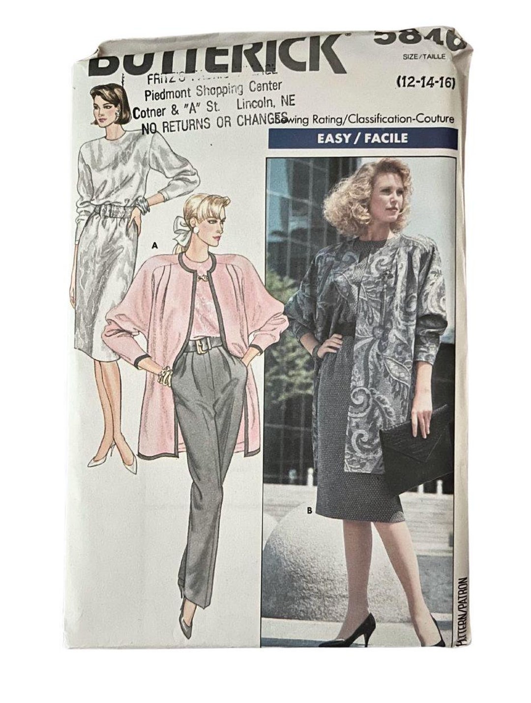 Vintage 1987 Butterick Misses' Jacket Top Pants & Skirt Pattern 5846 ...