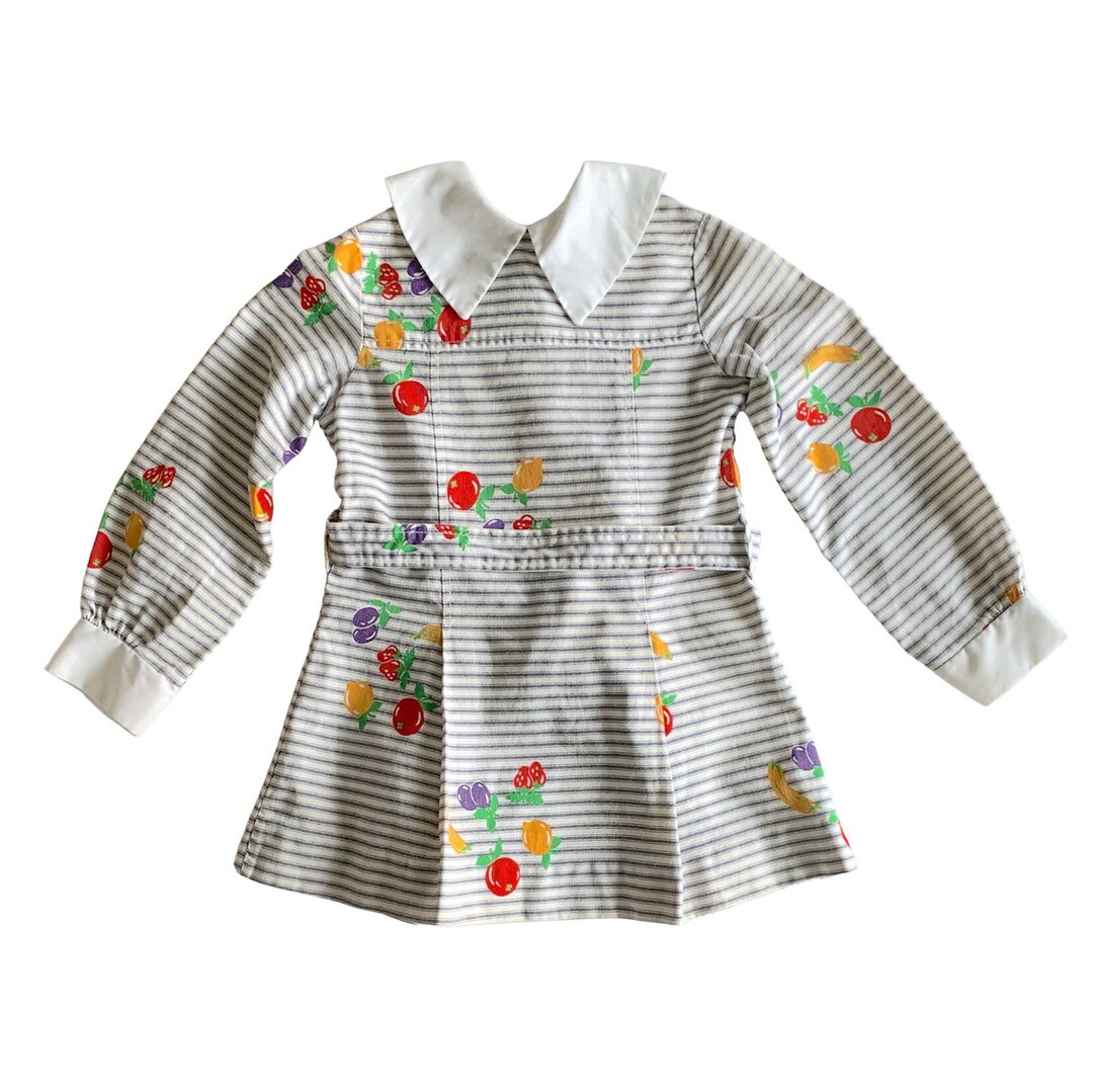 Vintage 1970s Girls' Shutterbug Blue White Stripe Fruit Print Dress // Size 5 6 - Etsy