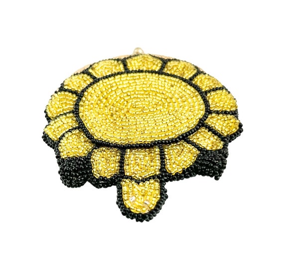 Vintage 1960s 70s Seed Bead Turtle Coin Purse Yellow … - Gem