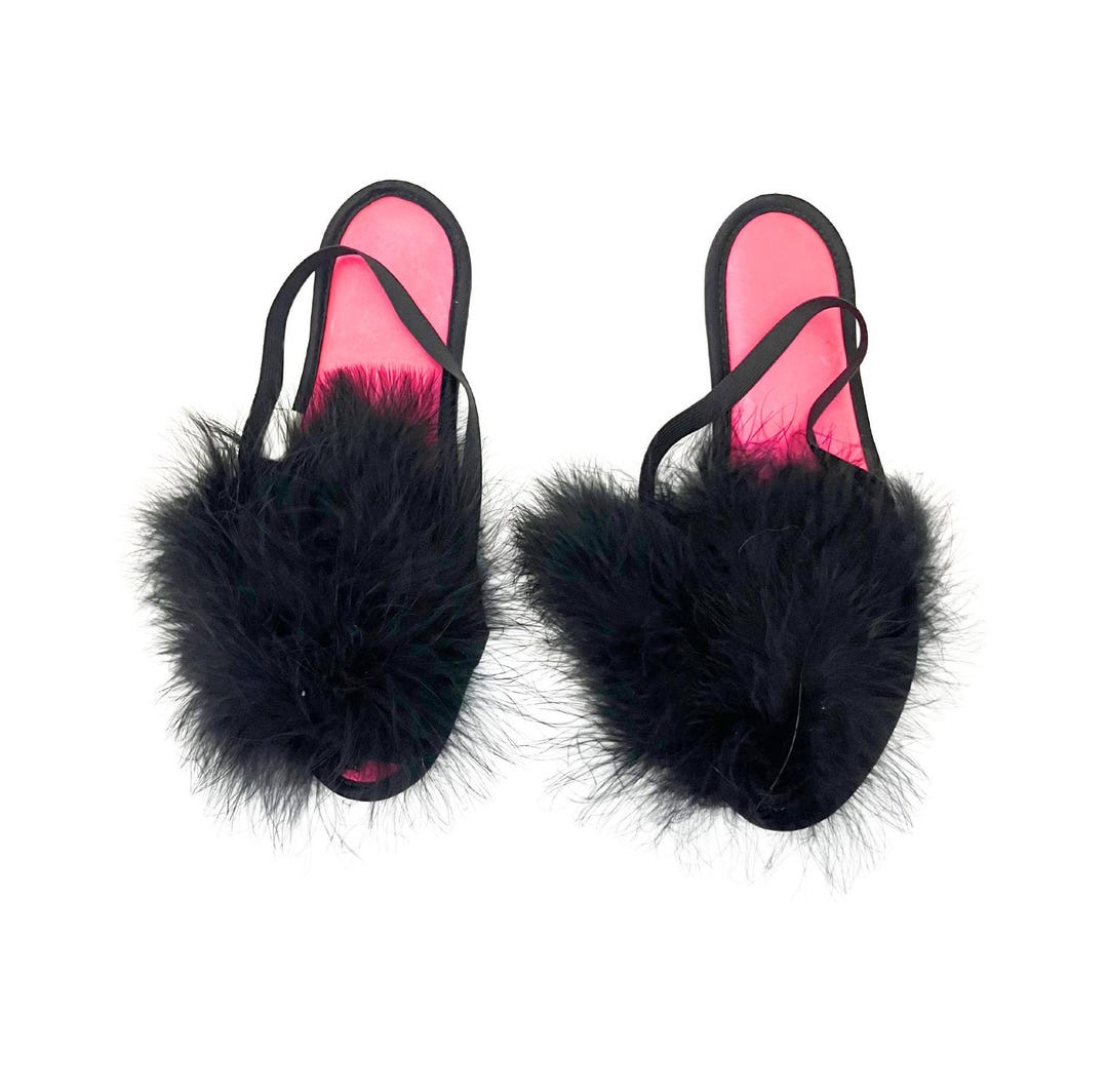 Vintage 1960s Black Pink Satin and Black Marabou Ostrich Feather ...