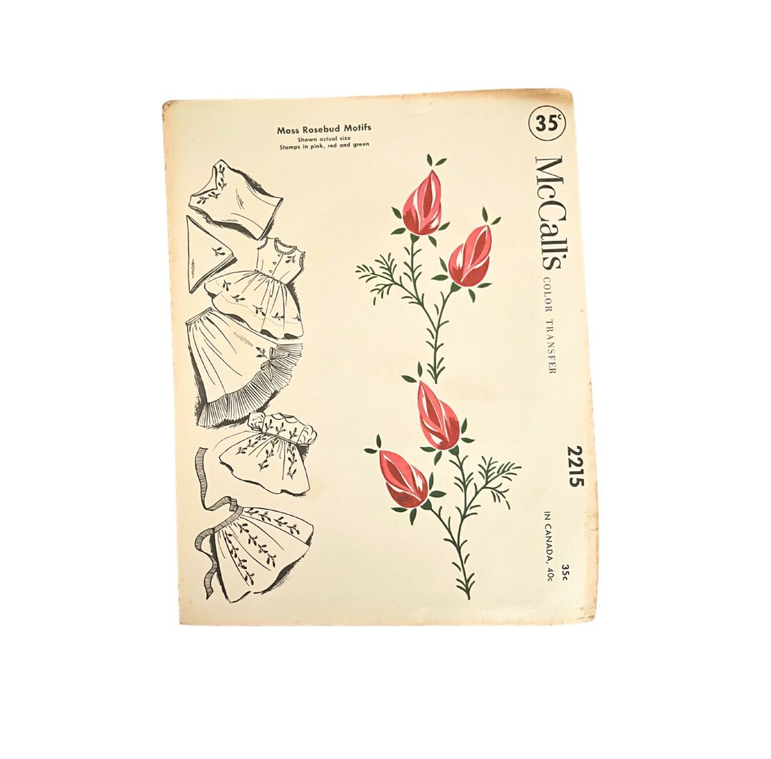 Vintage UNUSED 1957 Mccall's' Color Transfer Pattern Moss Rosebud ...
