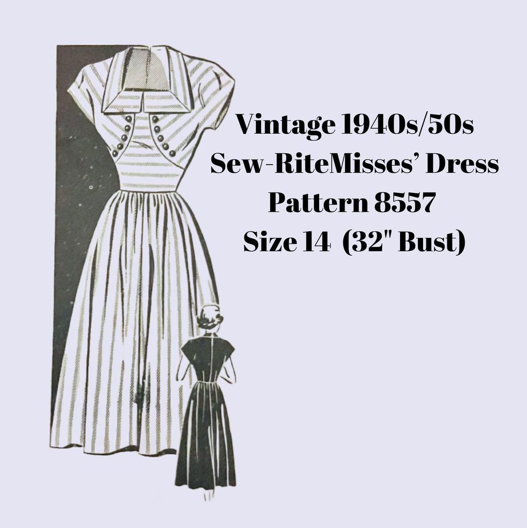 Vintage 1940s 50s Sew-rite Misses' Dress Pattern 8557 // Size 14 (32 ...