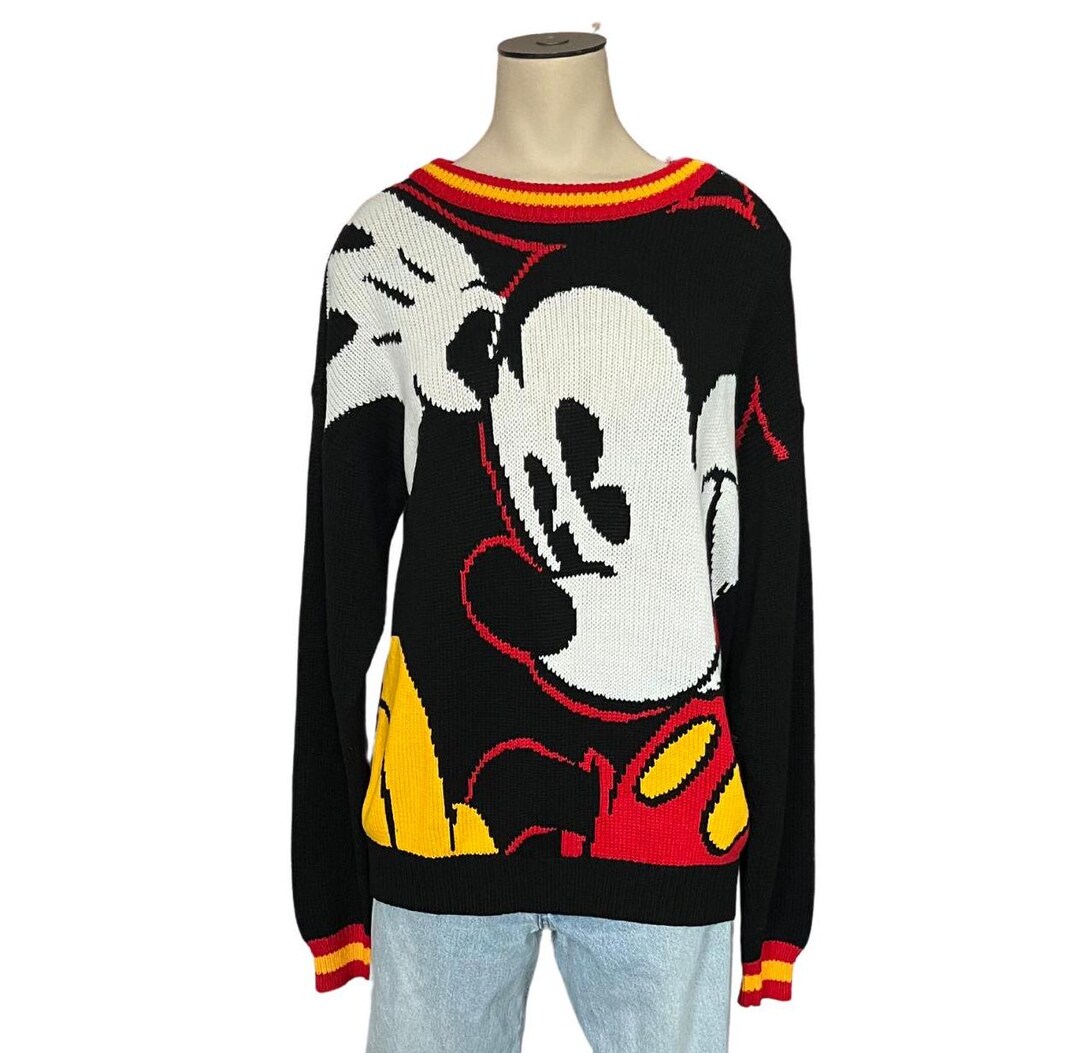 Vintage 1980s 90s Mickey & Co. Misses' Black White Red Sweater // Size ...