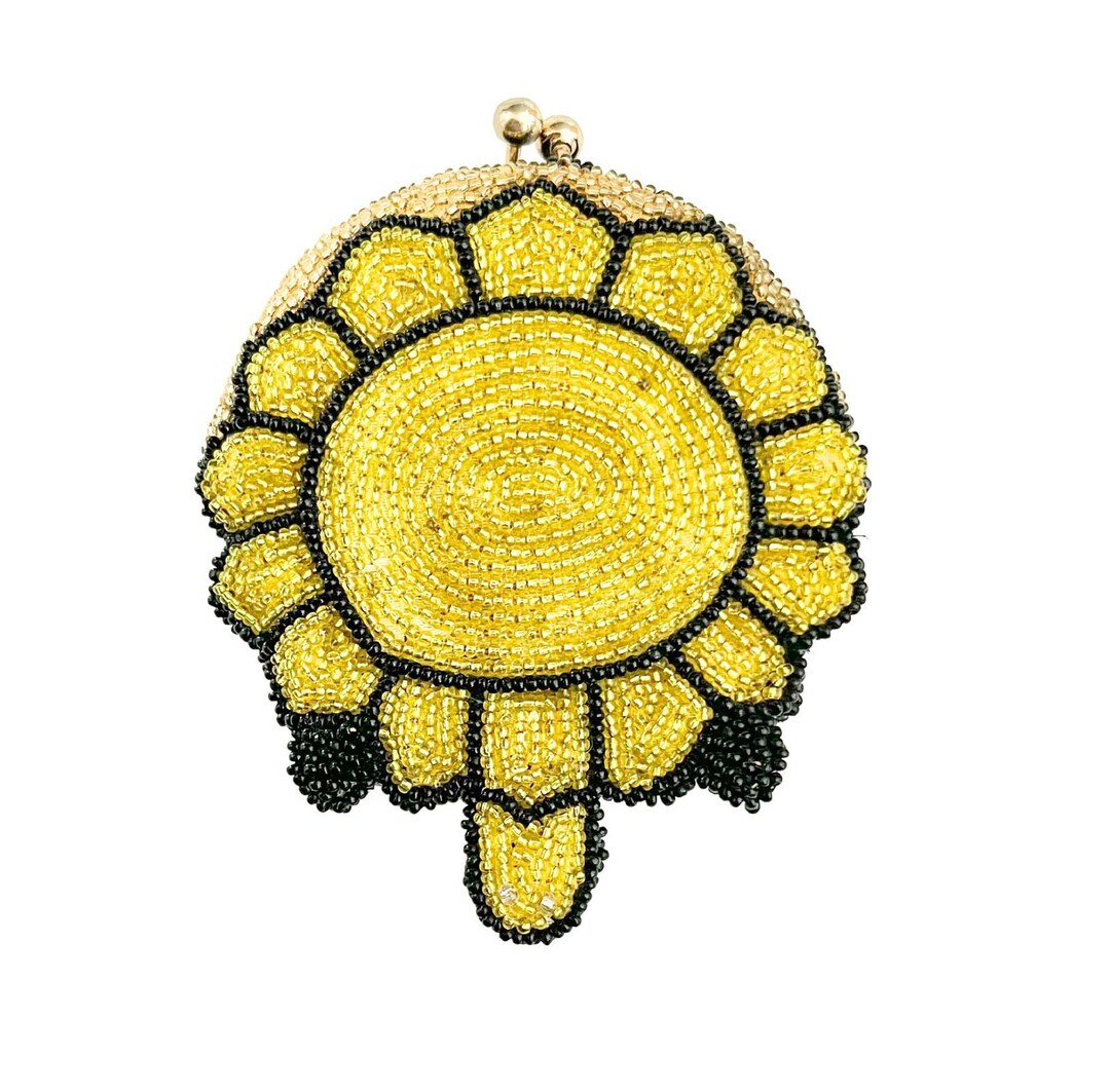 Vintage 1960s 70s Seed Bead Turtle Coin Purse Yellow Gold Black - Etsy