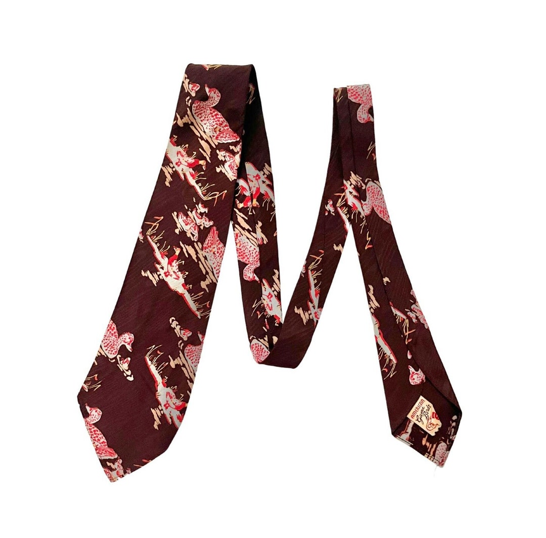 Vintage 1940s 50s Men's Cheney Cravats "american Game Birds" Duck Brown ...