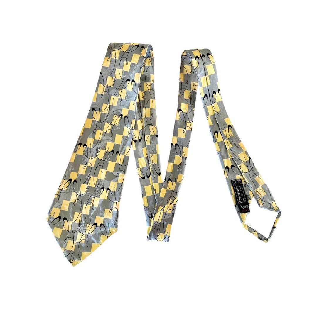 Vintage 1940s 50s Croydon Cravats Charlaine All Silk Gray Yellow Check ...