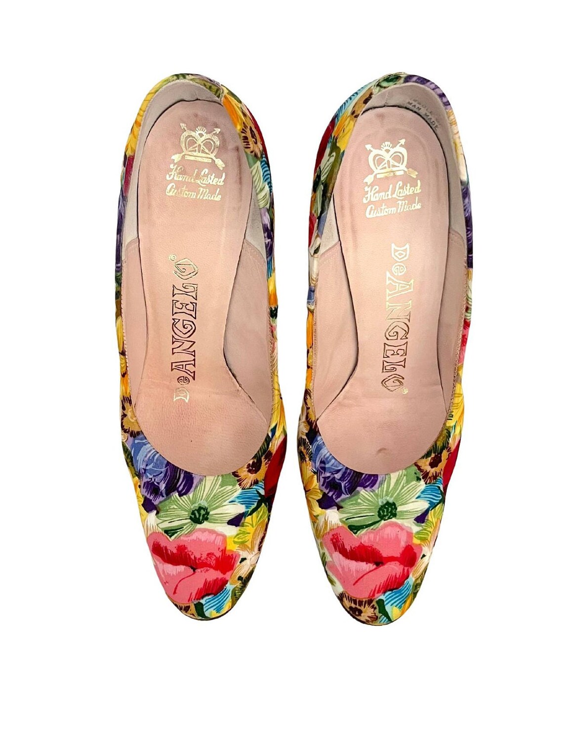 Vintage 1960s D'angelo Floral Print Red Yellow Green Blue Heels // Size ...