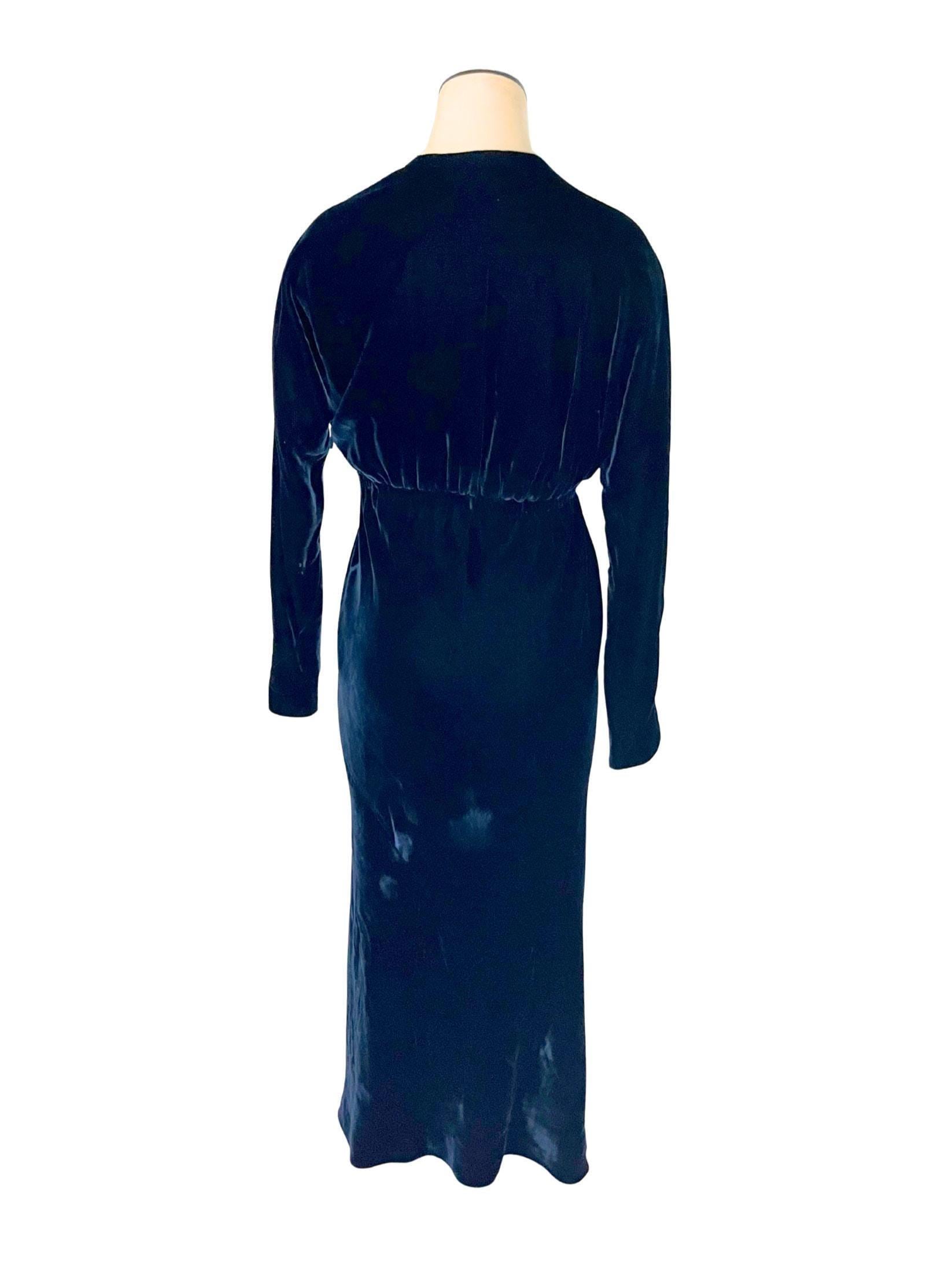 Vintage 1970s 80s Halston Misses' Navy Silk Velvet Dress // Size XS S 2 ...