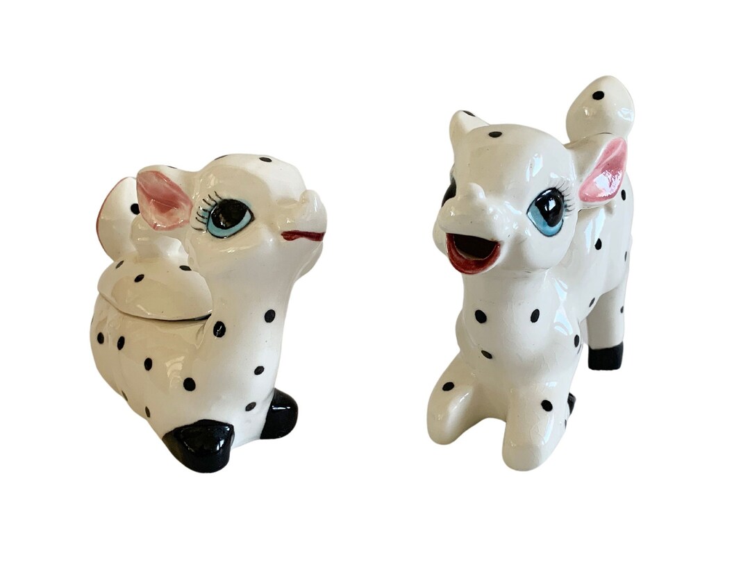 Vintage 1950s 60s Black White Polka Dot Cows Ceramic Cream and - Etsy