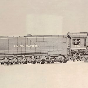 Vintage 1970s 80s Union Pacific Engine Drawing Print Joe Barros - Etsy