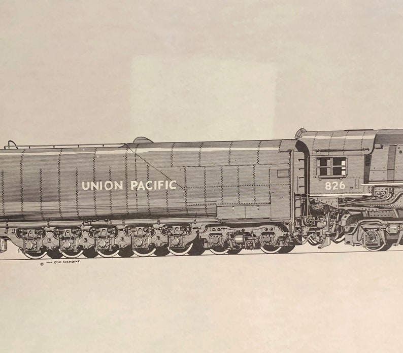 Vintage 1970s 80s Union Pacific Engine Drawing Print Joe Barros - Etsy