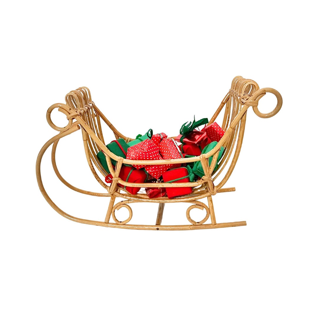 Vintage 1970s Rattan Sleigh Tabletop Christmas Decoration With Presents ...