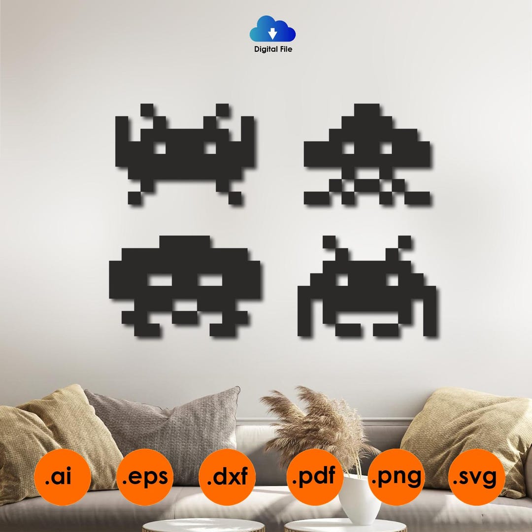 Space Invaders - Digital Vector Silhouette | Pro Files Svg Dxf Png Ai ...