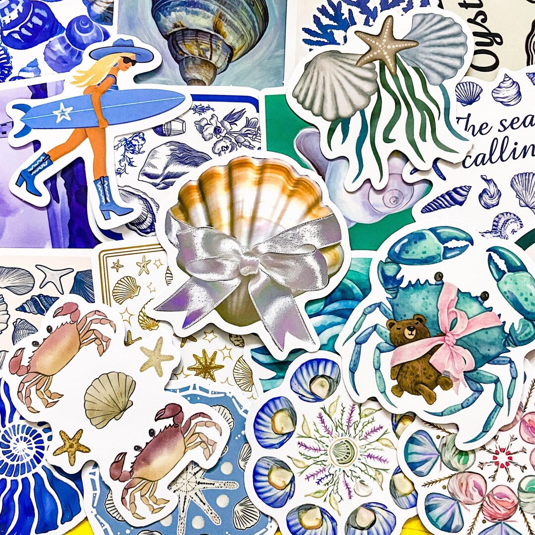 50 Random Blue Sea Stickers Pack, Coastal Cowgirl Stickers, Seashell ...