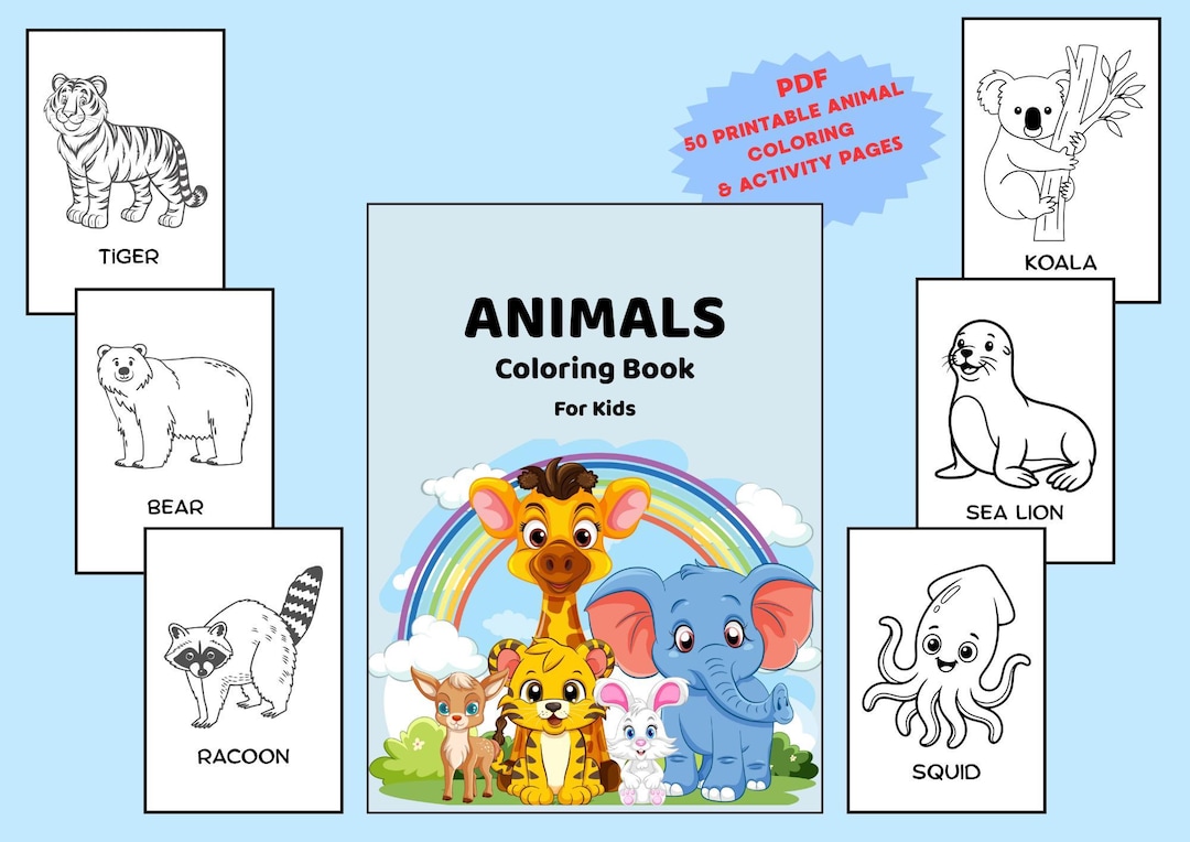 Animals Coloring Book for Toddlers, Preschool Printable (PDF) - Etsy