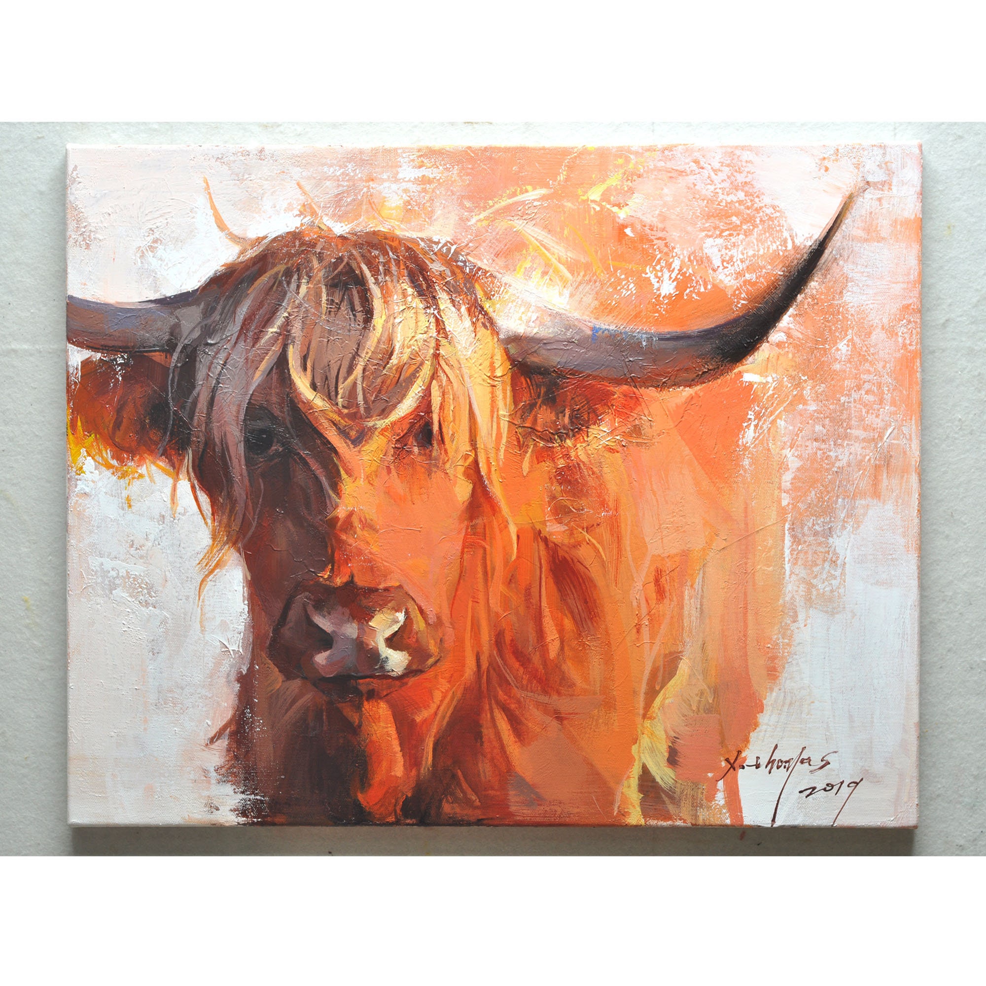 Original Highland Cow Acrylic Painting, Large Wall Art Decor, 24x30" - Etsy