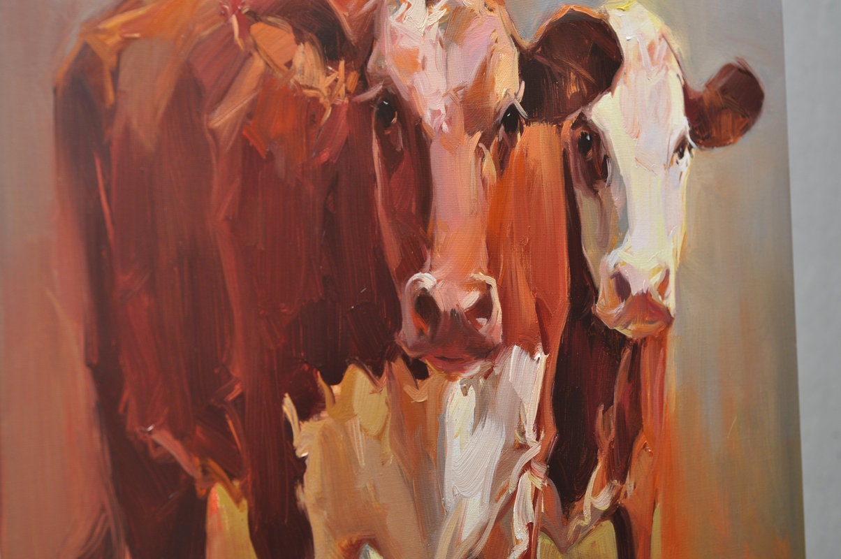 Large Cow Original Oil Painting on Canvas, Rustic Animal Art Print ...
