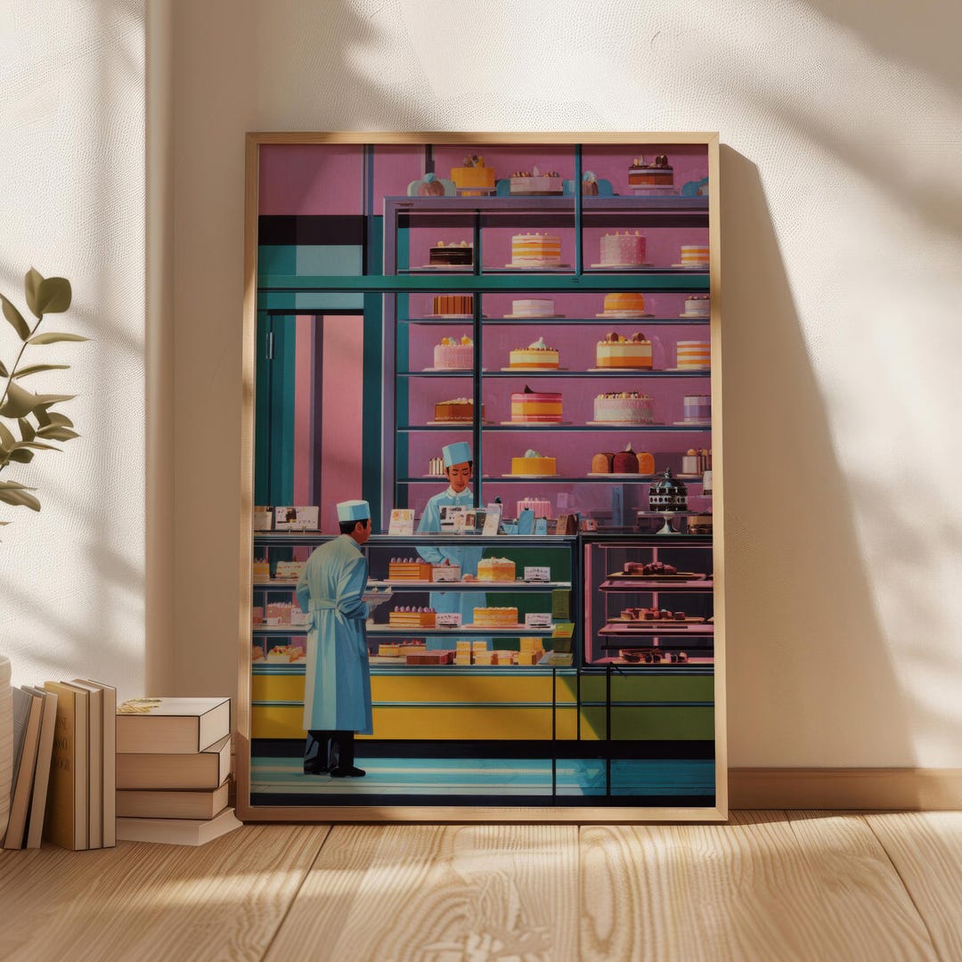 Bakery Cake Display, Hiroshi Nagai Style Wall Art Print, Urban Art ...