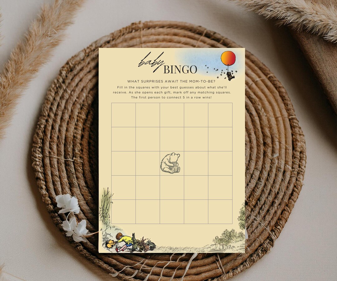 Printable Winnie-the-pooh Decor Baby Shower Bingo Game Printable Winny ...