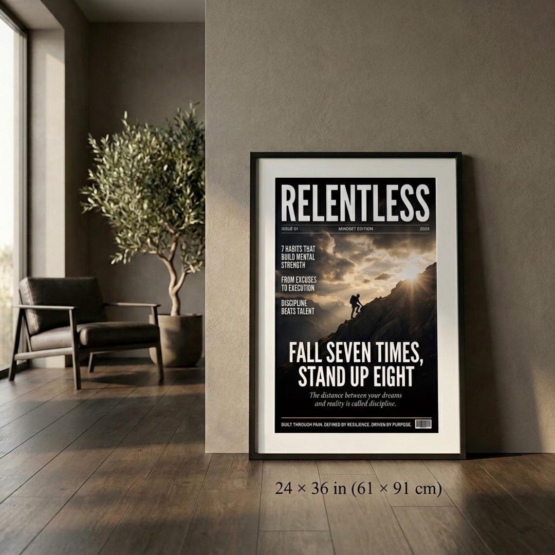 Relentless Magazine Cover Art | Motivational Climb Poster | Fall Seven ...