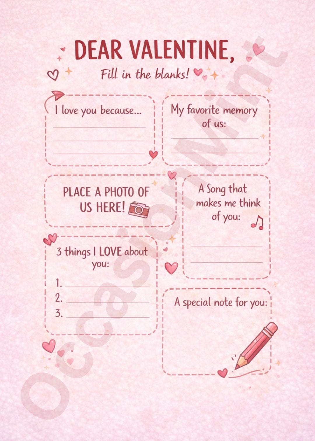 Romantic Valentine Fill-in Love Letter, Personalized Gift (PDF ...