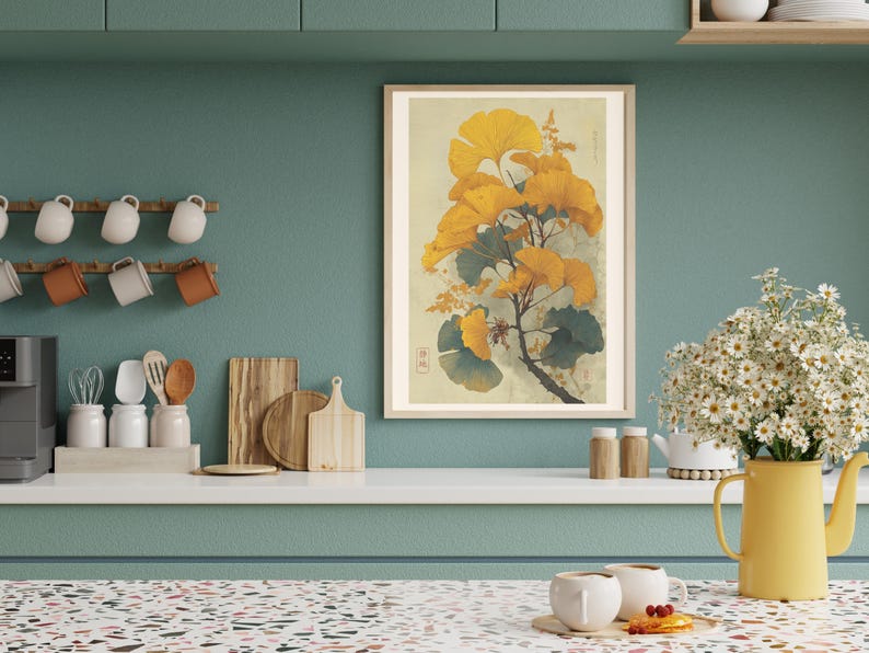 Golden Ginkgo Japanese Botanical Art Print – Japandi Nature Poster - Etsy