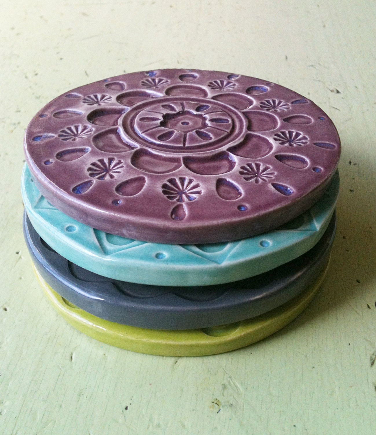 Handmade ceramic coaster set | Etsy