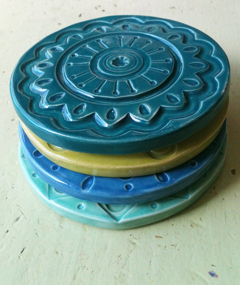 Handmade Ceramic Coaster Set - Etsy
