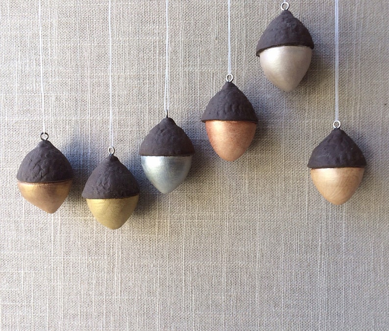 Set of 6 handmade ceramic acorn ornaments | Etsy