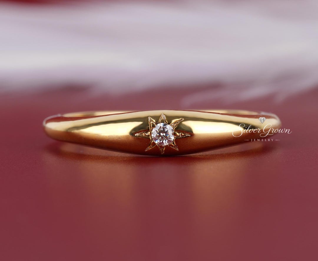 Dainty Round Lab Grown Diamond Ring, 925 Sterling Silver, Slim ...