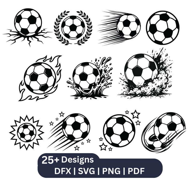 Soccer Ball SVG Bundle – 25+ Distinct Football Icons, Solid Black ...