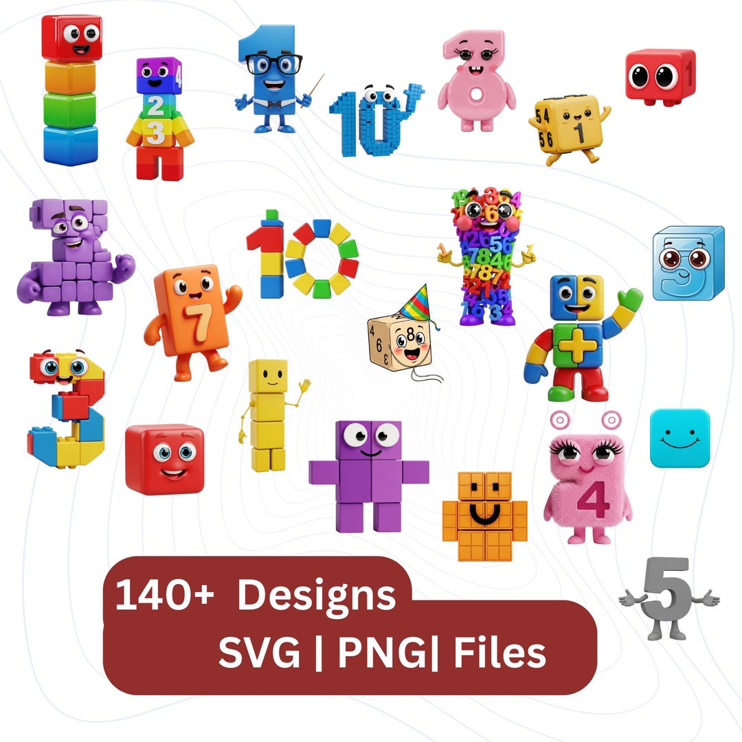 140+ Number Blocks SVG Bundle, Cute Math Characters PNG, Kids Learning ...
