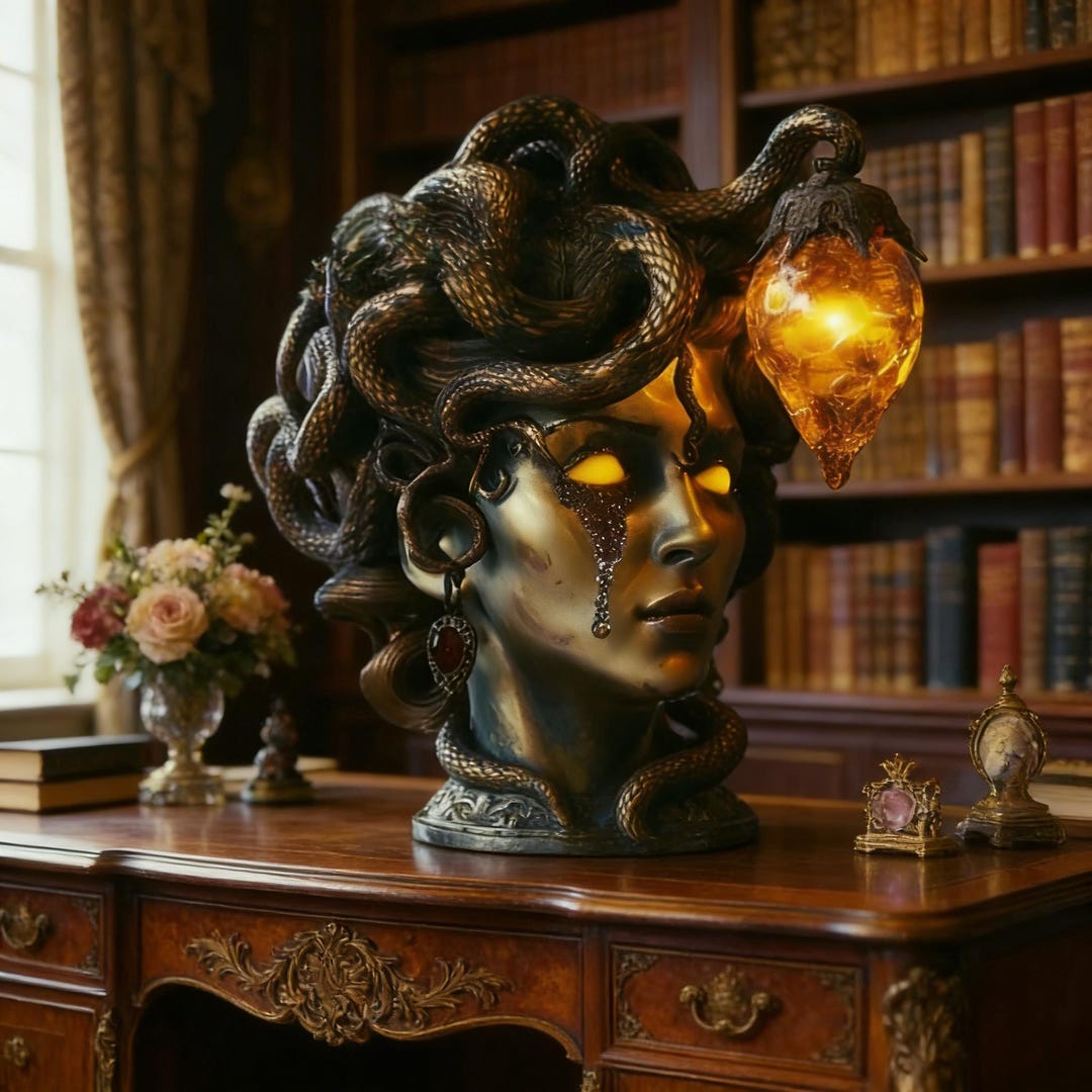 Handcrafted Medusa Bust Lamp - Resin Sculpture With Glowing Eyes and ...
