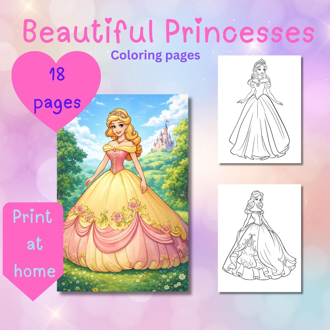 Princess Coloring Pages for Kids, Fairytale Activity Book, 18 Printable ...