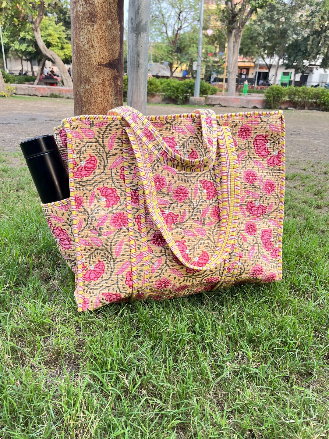 Hand Block Print Quilted Tote Bag, Everyday Shoulder Bag, Travel Bags ...