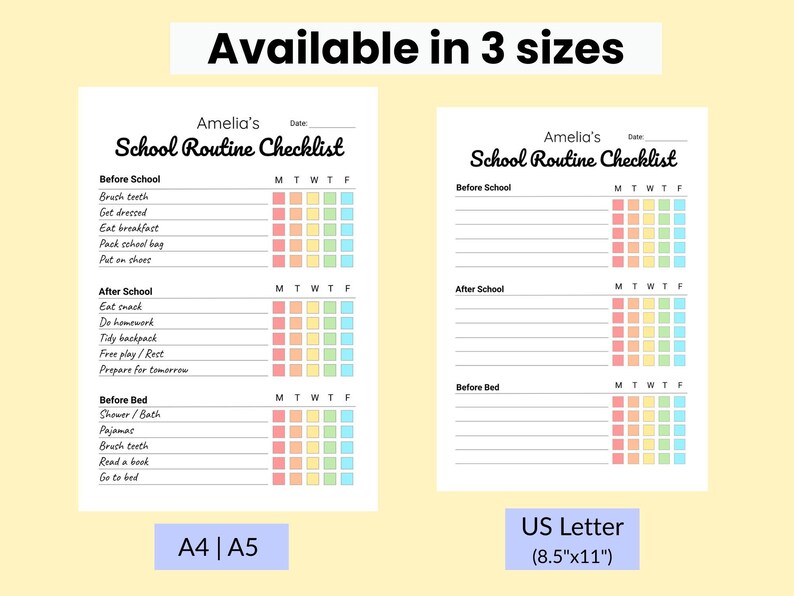 Editable Kids School Day Checklist | Routine Chart, Canva Template ...