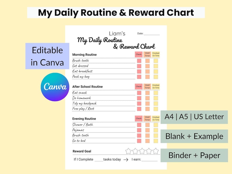 Editable Adhd-friendly Daily Routine Checklist for Kids | Canva ...