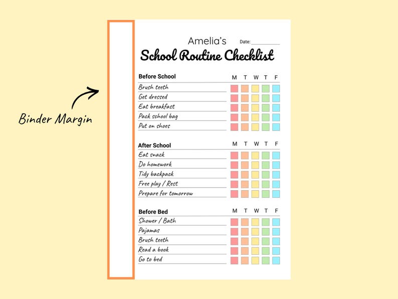 Editable Kids School Day Checklist | Routine Chart, Canva Template ...