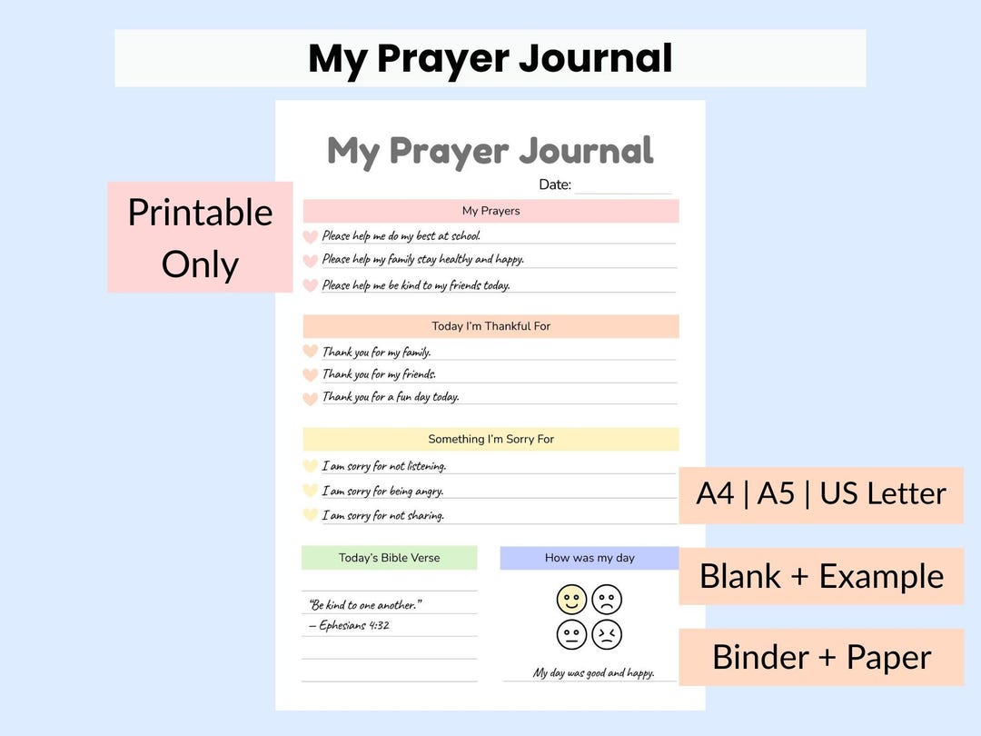 Kids Prayer Journal Printable | Christian Devotional, Gratitude & Bible ...
