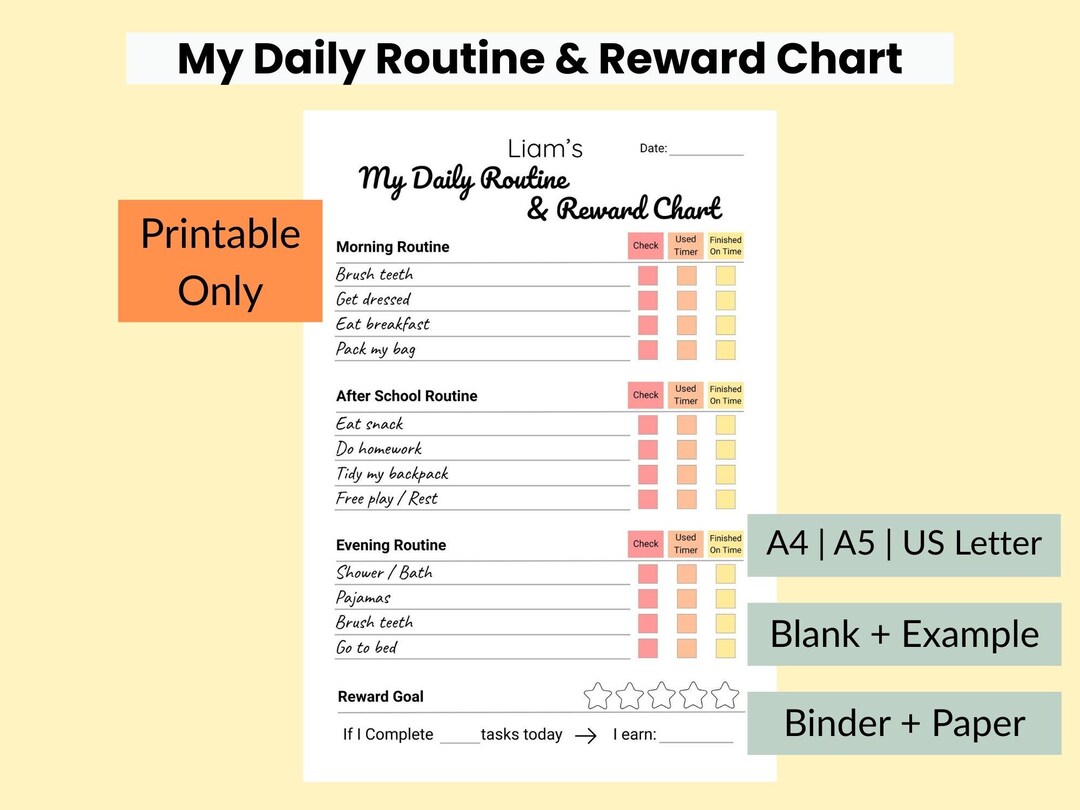 Kids Daily Routine Chart | ADHD Friendly, Morning, Evening (PDF ...