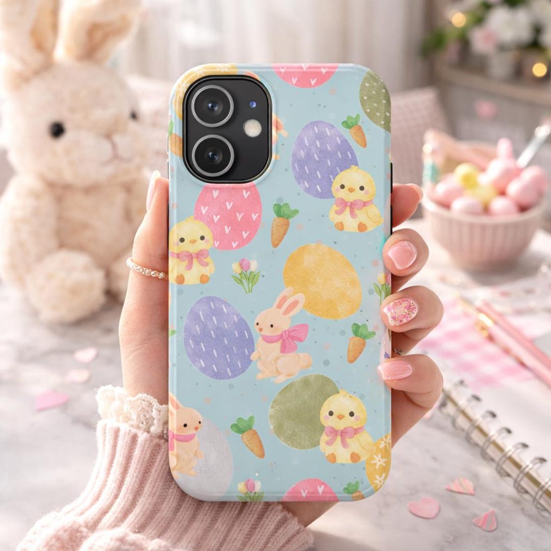 Easter Chicks Bunnies Phone Case | Pastel Spring Egg Bunny Tough Case ...