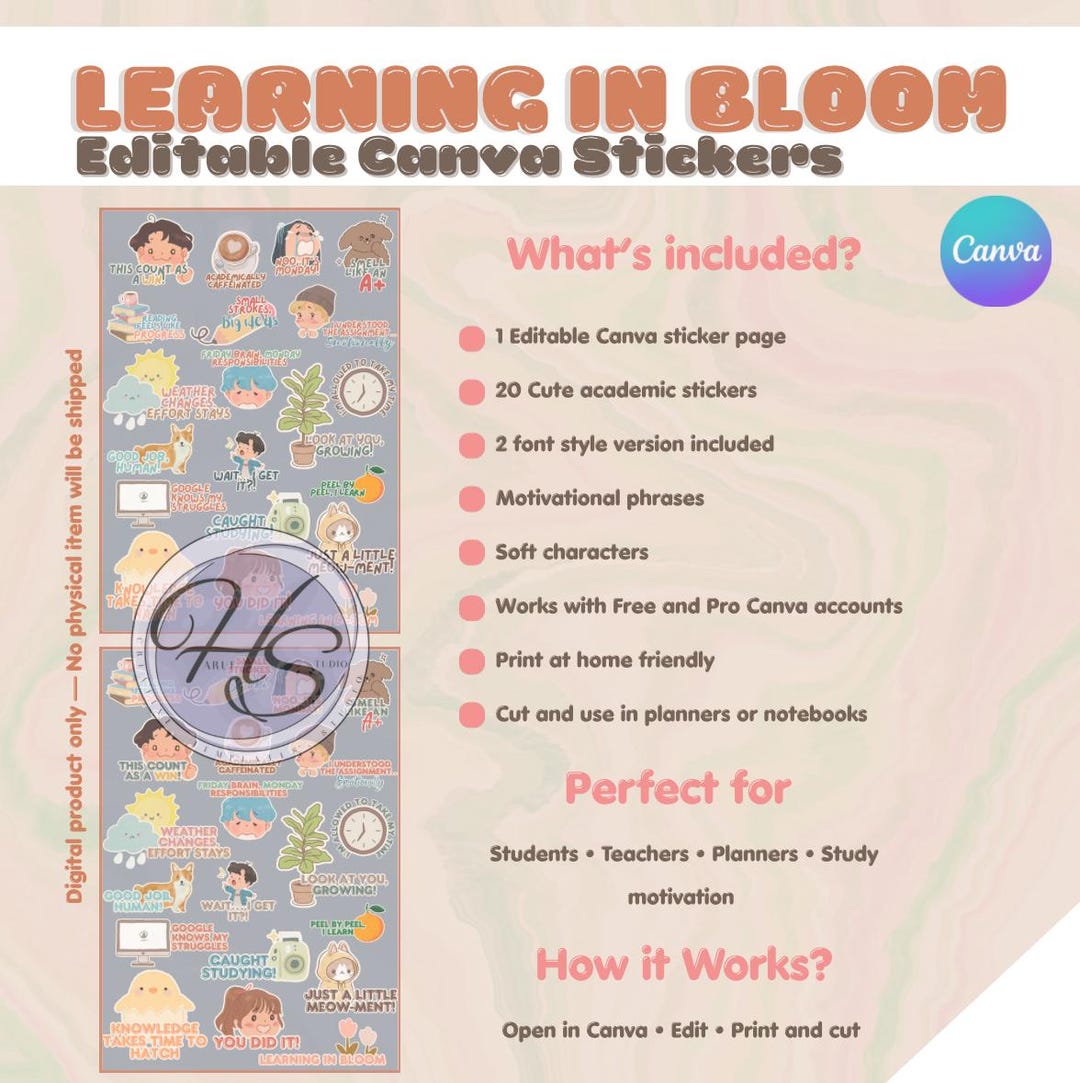 Learning in Bloom Canva Stickers | Editable Sticker Template | Academic ...